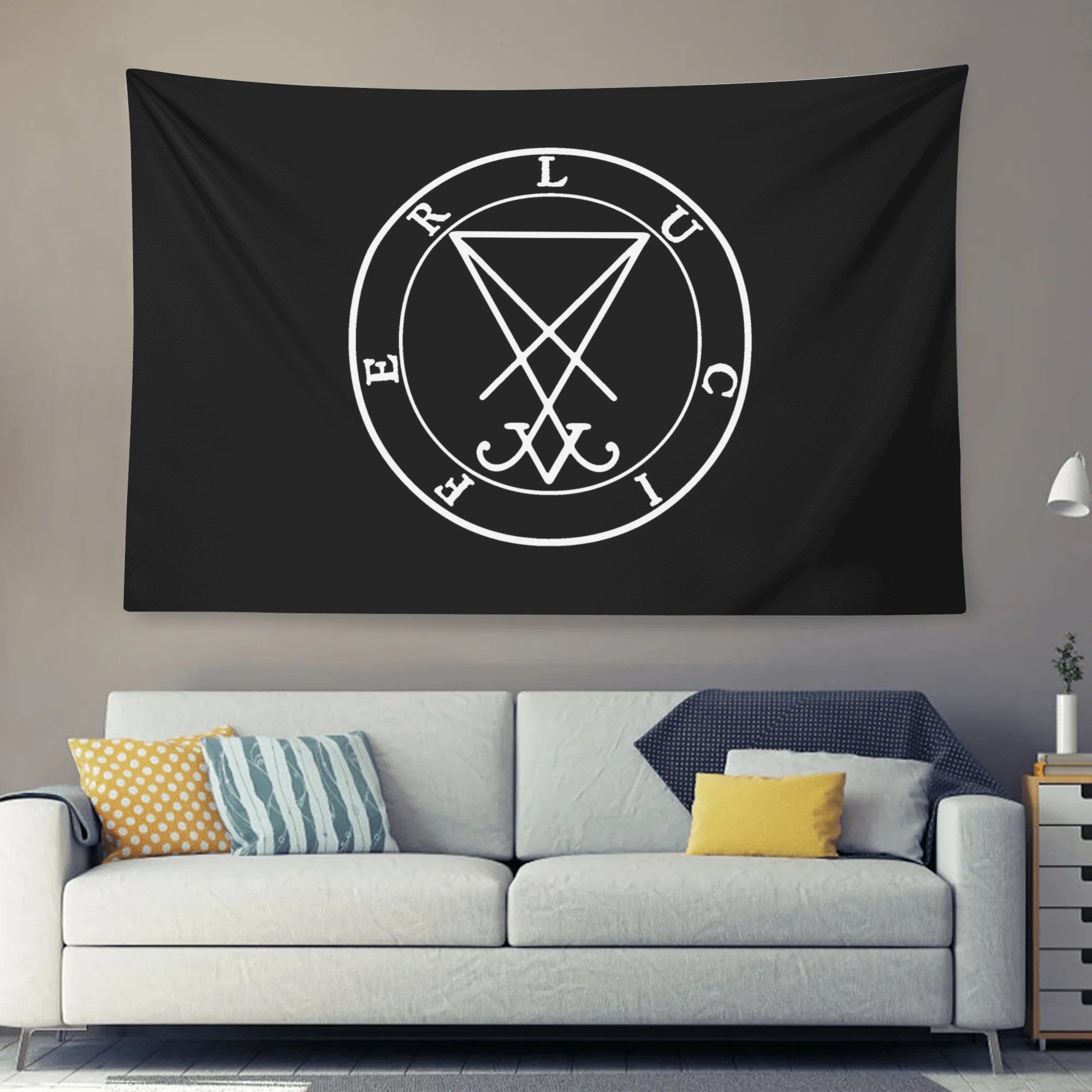 Sigil of Lucifer Black Magic Multiple Size and Horizontal Wall Tapestr ...