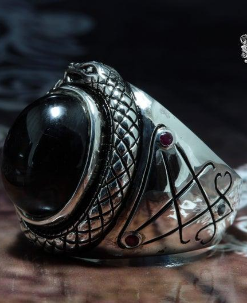 Lucifer Sigil Leviathan Ring | Sterling Silver .925 with Onyx Stone ...