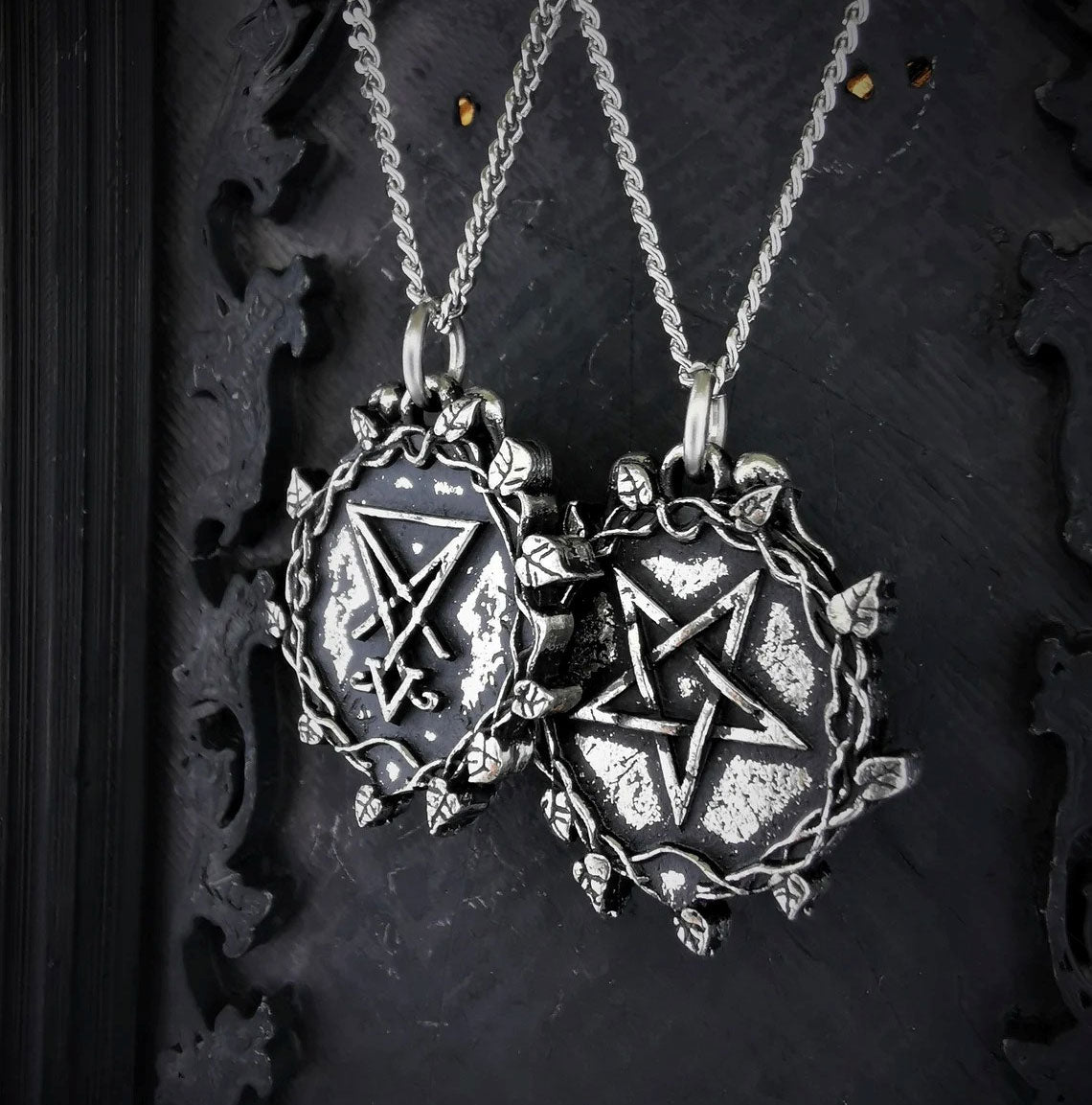 Double Sided Sigil of Lucifer & Inverted Pentagram Esoteric Pewter Nec ...