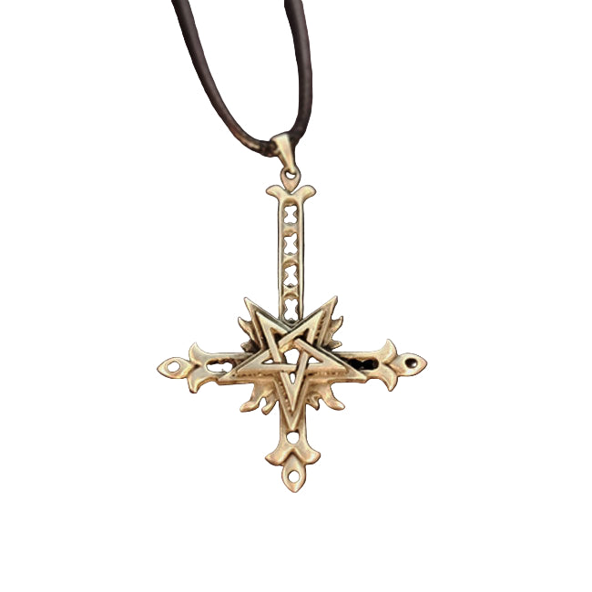 Satanic Blasphemy Inverted Cross Pendant | Pewter Occult Necklace | De ...