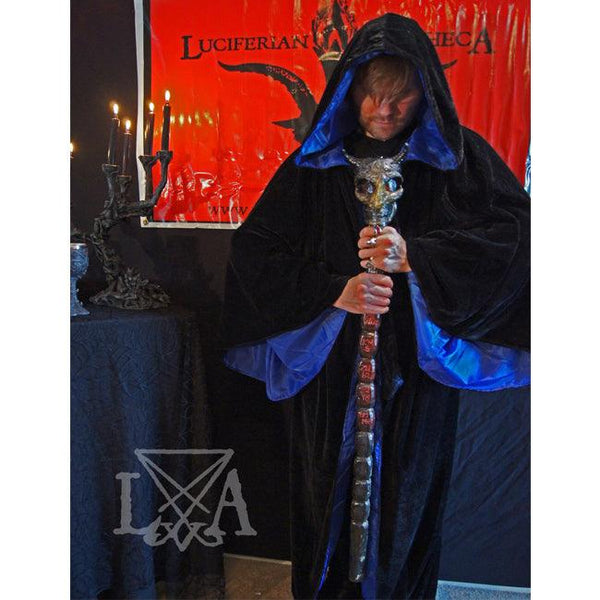 High Quality Black velvet with Blue Satin Lining. Hooded Sorcerer Robe ...