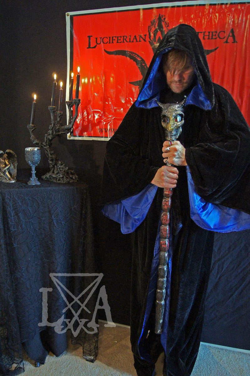 High Quality Black velvet with Blue Satin Lining. Hooded Sorcerer Robe ...
