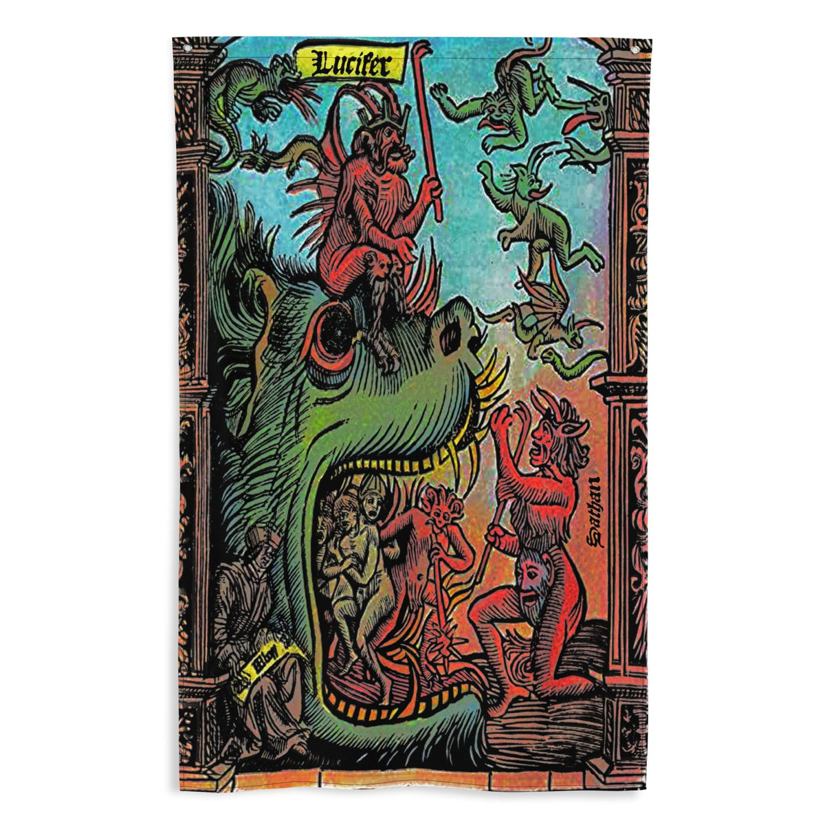 Lucifer & Satan at Hell's Mouth Satanic Flag – The Luciferian Apotheca