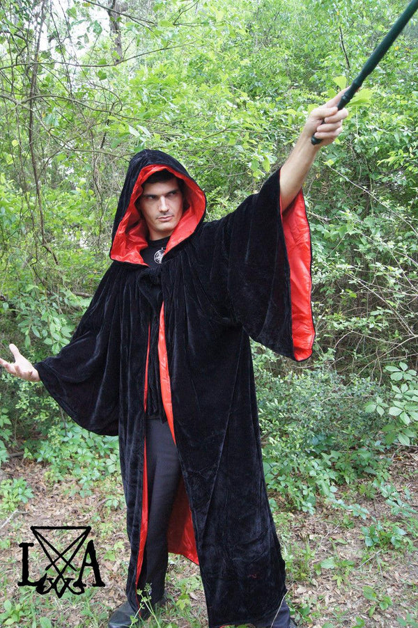 High Quality Black velvet with Red Satin Lining. Hooded Sorcerer Robe ...