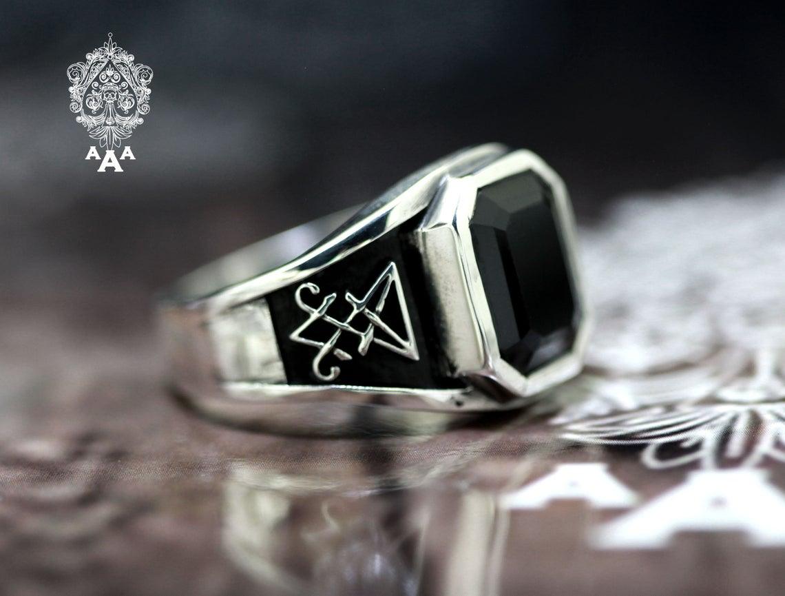 Sigil of Lucifer Onyx Ring .925 Sterling Silver – The Luciferian Apotheca