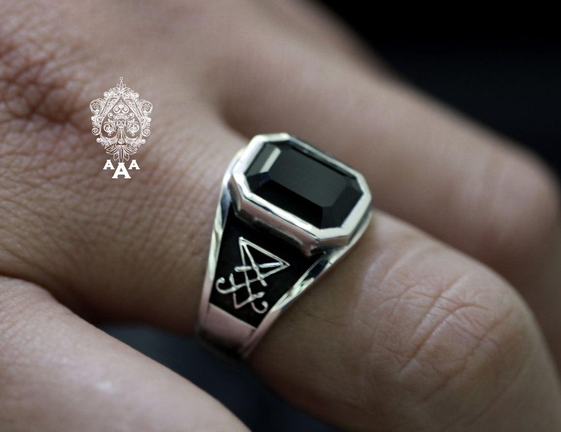 Sigil of Lucifer Onyx Ring .925 Sterling Silver – The Luciferian Apotheca